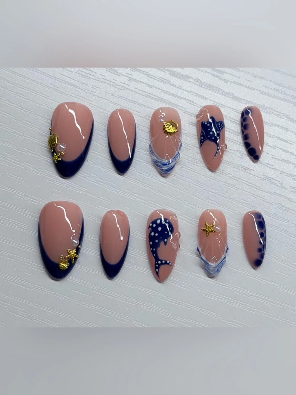 Makeup | Press On Nails Ocean Theme Blue Gold White | Poshmark